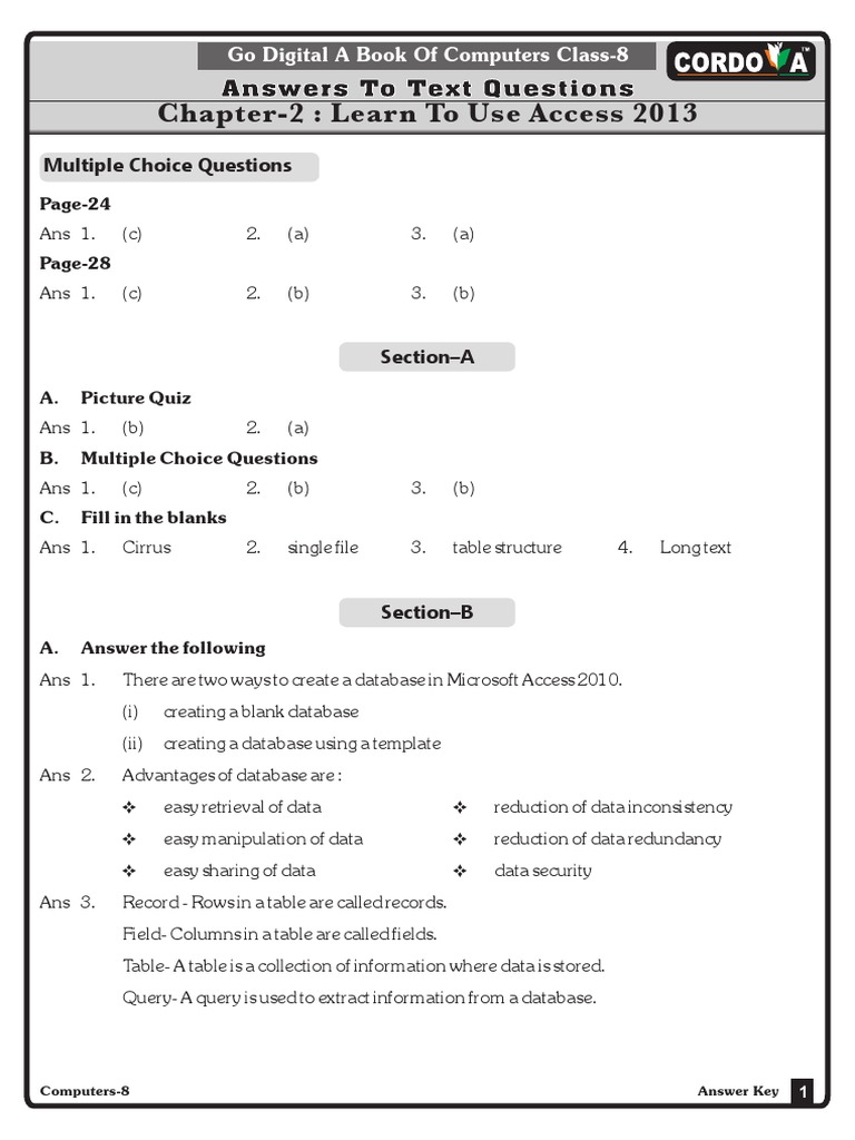 Chapter-2: Learn To Use Access 2013: Multiple Choice Questions | Download Free PDF | Table ...