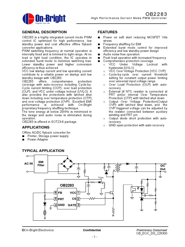 General Description Features: High Performance Current Mode PWM Controller | PDF | Power Supply ...