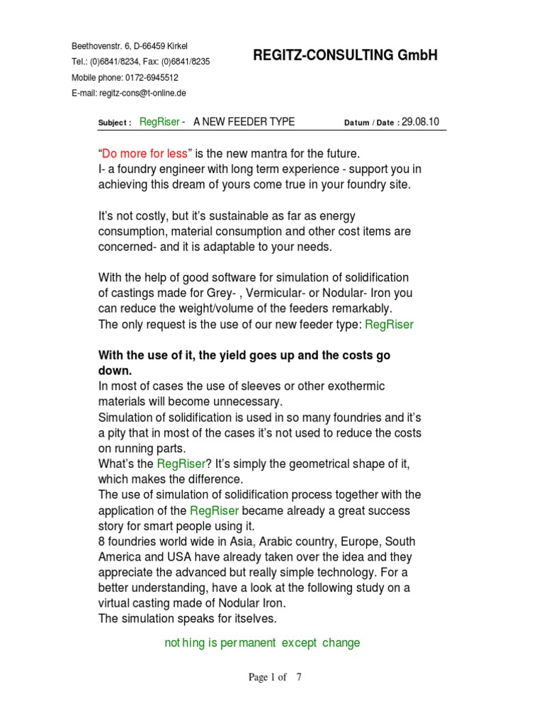 Regitz-Consulting GMBH: Do More For Less | PDF | Casting (Metalworking ...