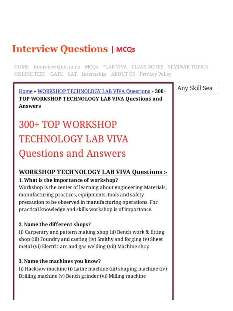 Workshop Technology Lab Viva Questions and Answers | PDF | Sheet Metal ...