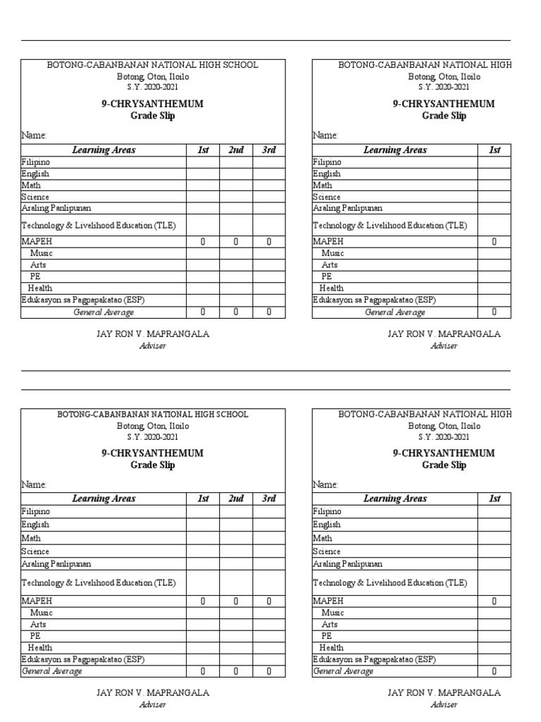 Grade Slip | PDF | Science And Technology | Science