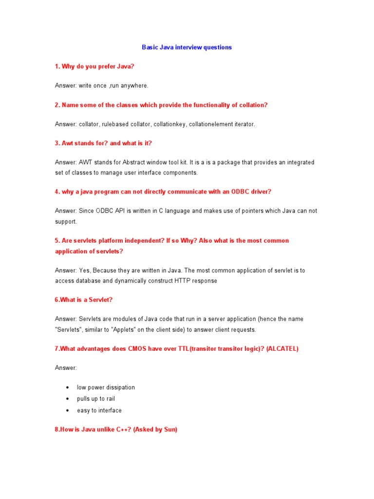 Basic Java Interview Questions | Download Free PDF | Java Server Pages | Class (Computer ...