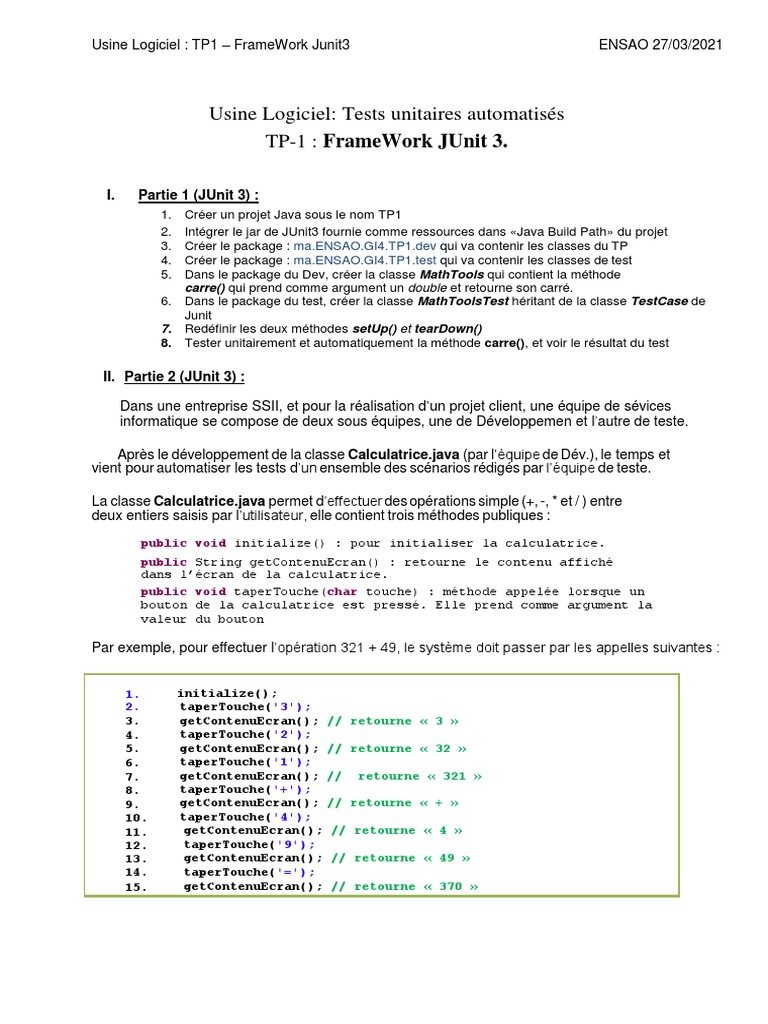 TP1 Junit3 Framework | PDF | Eclipse (Logiciel) | Java (Langage de programmation)