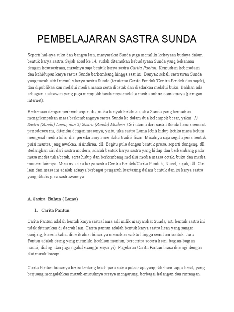 Materi Karya Sastra Sunda Buhun Dan Modern | PDF