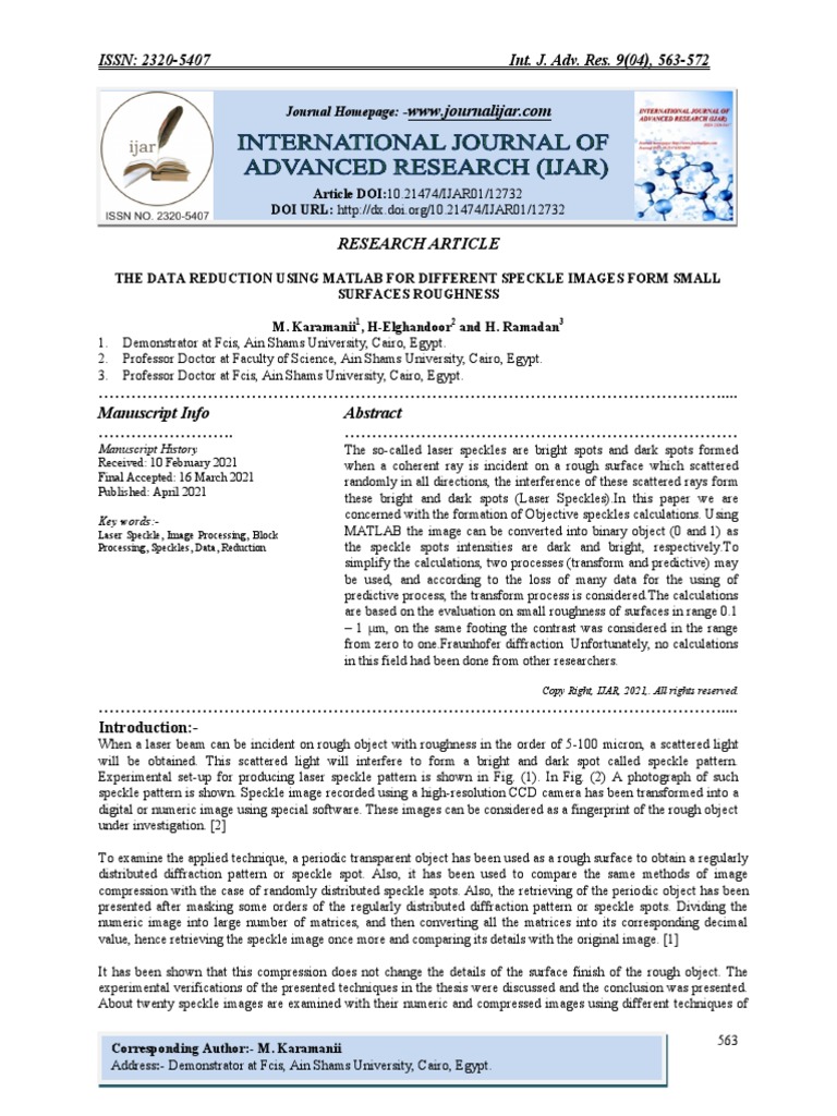 The Data Reduction Using Matlab For Different Speckle Images Form Small Surfaces Roughness | PDF ...