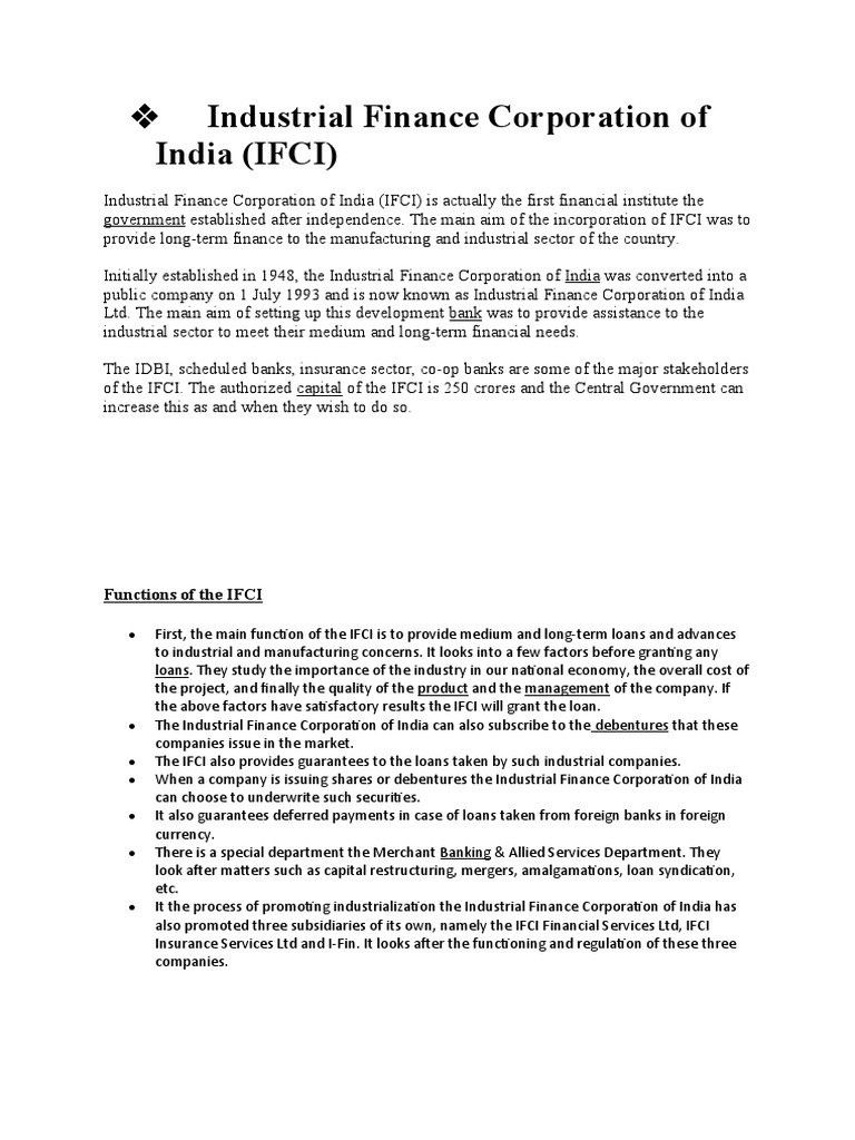 Industrial Finance Corporation of India (IFCI) | PDF | Warehouse ...