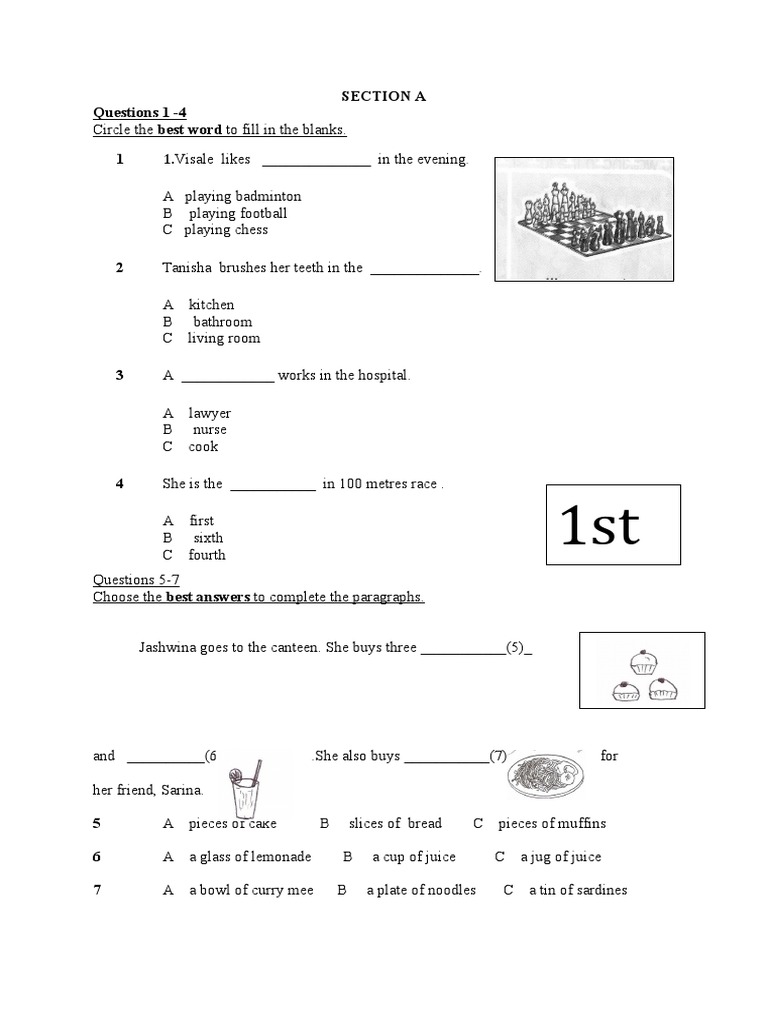 English Year 3-Paper 1-MID YEAR 2021 | PDF
