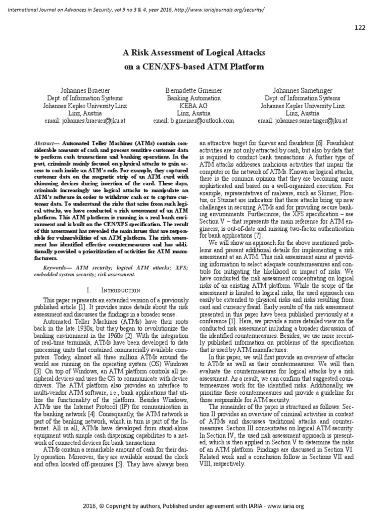 A Risk Assessment of Logical Attacks On A CEN/XFS-based ATM Platform ...
