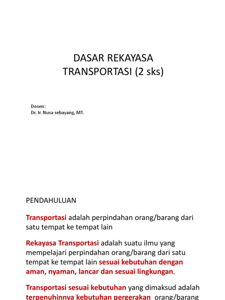 Materi 1 Pengantar Dasar Rekayasa Transportasi Pdf