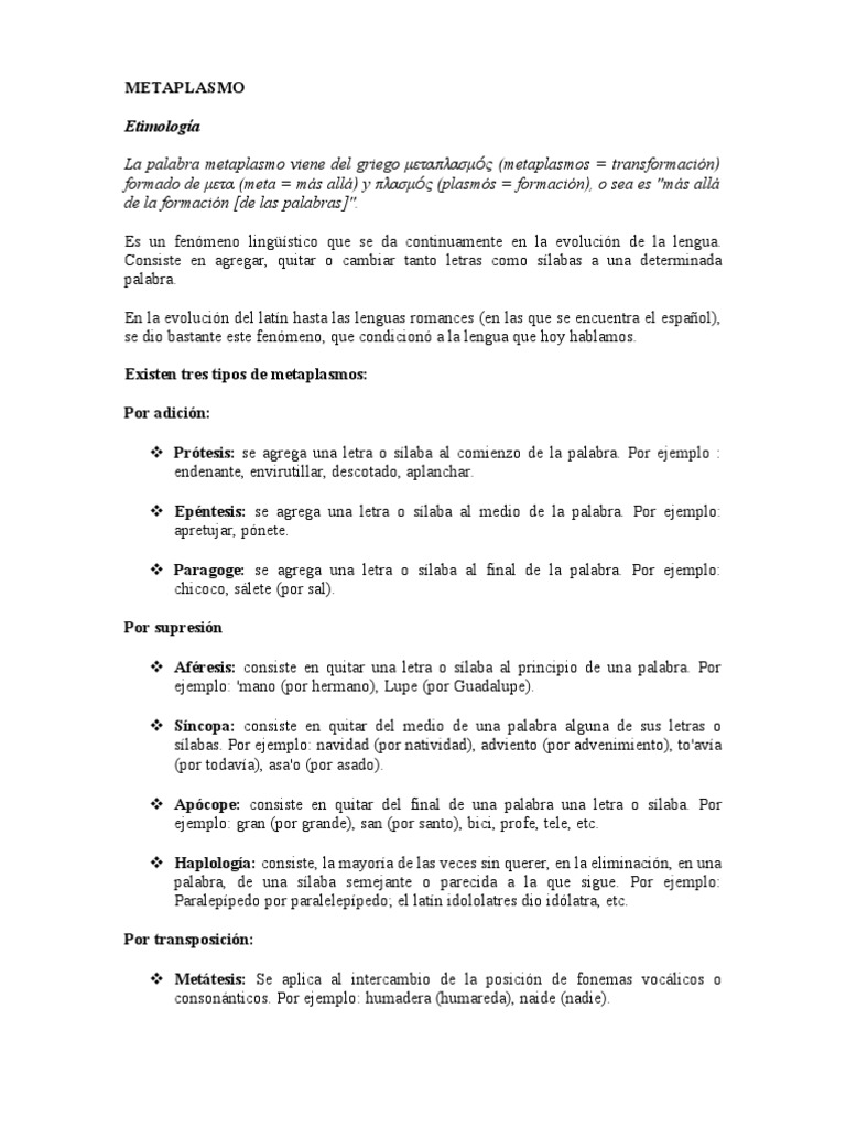 METAPLASMO | PDF | Artes del Lenguaje y Comunicación