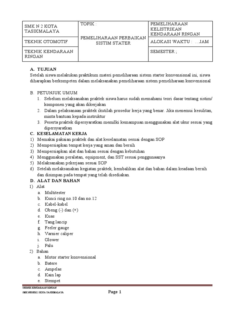 Pemeliharaan Sistem Starter Otomotif | PDF | Teknologi & Rekayasa
