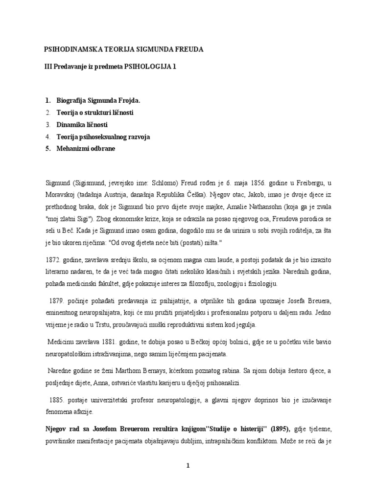 III Predavanje Psihologija Licnosti (Sigmund Frojd) | PDF