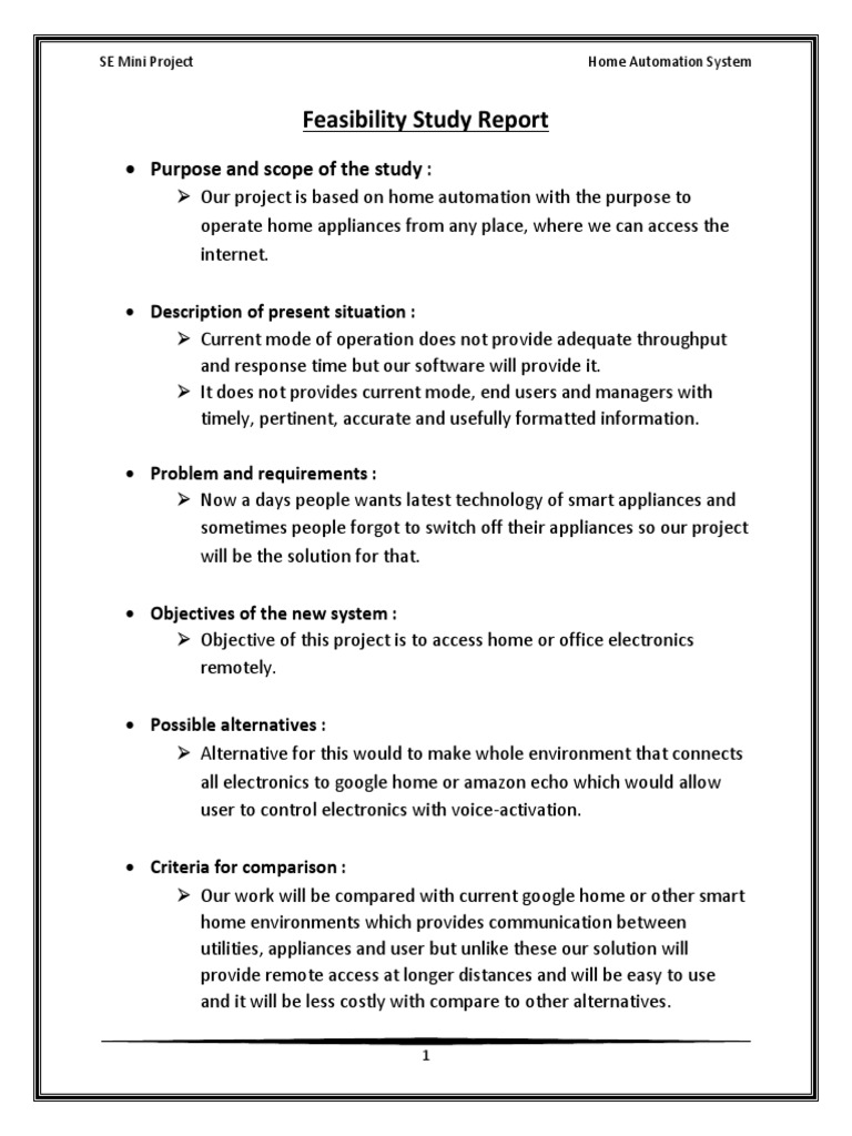 Feasibility Study Report | PDF | Home Automation | Automation
