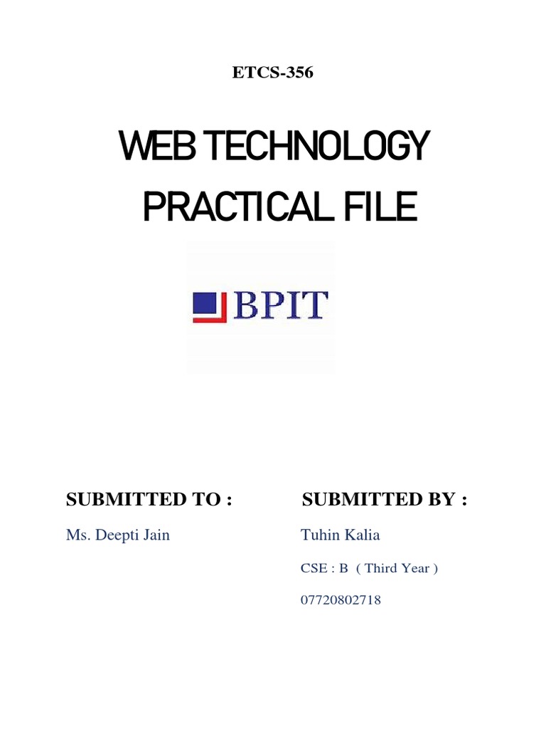 Web Technology Practical File: ETCS-356 | PDF | Software Engineering ...
