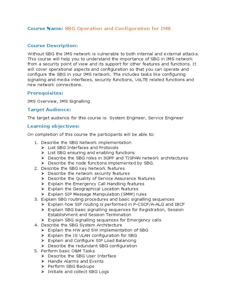 SBG Operation and Configuration For IMS | PDF | Ip Multimedia Subsystem ...