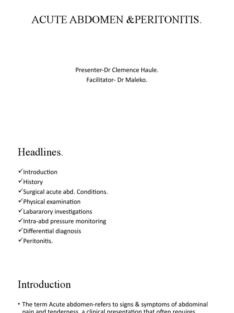 Acute Abdomen &peritonitis | PDF | Gastroenterology | Clinical Medicine