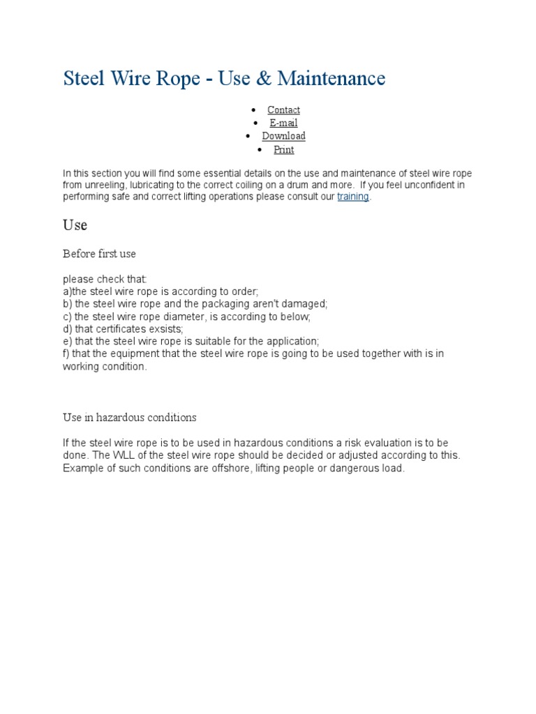 Steel Wire Rope - Use & Maintenance | PDF | Rope | Wire
