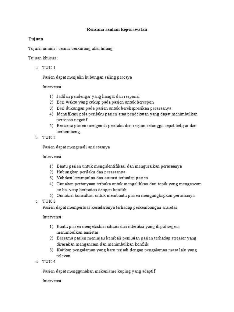 Rencana Asuhan Keperawatan ANSIETAS | PDF