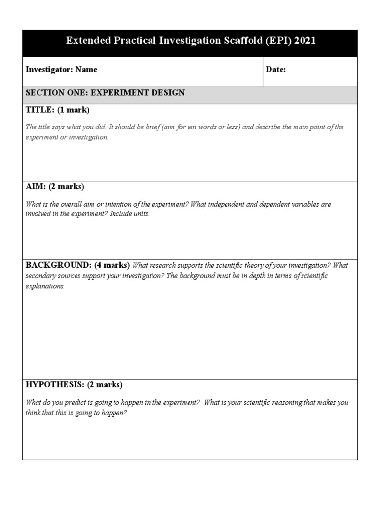 Y8 Science 2021 - EPI Laboratory Report Scaffold | PDF | Experiment ...