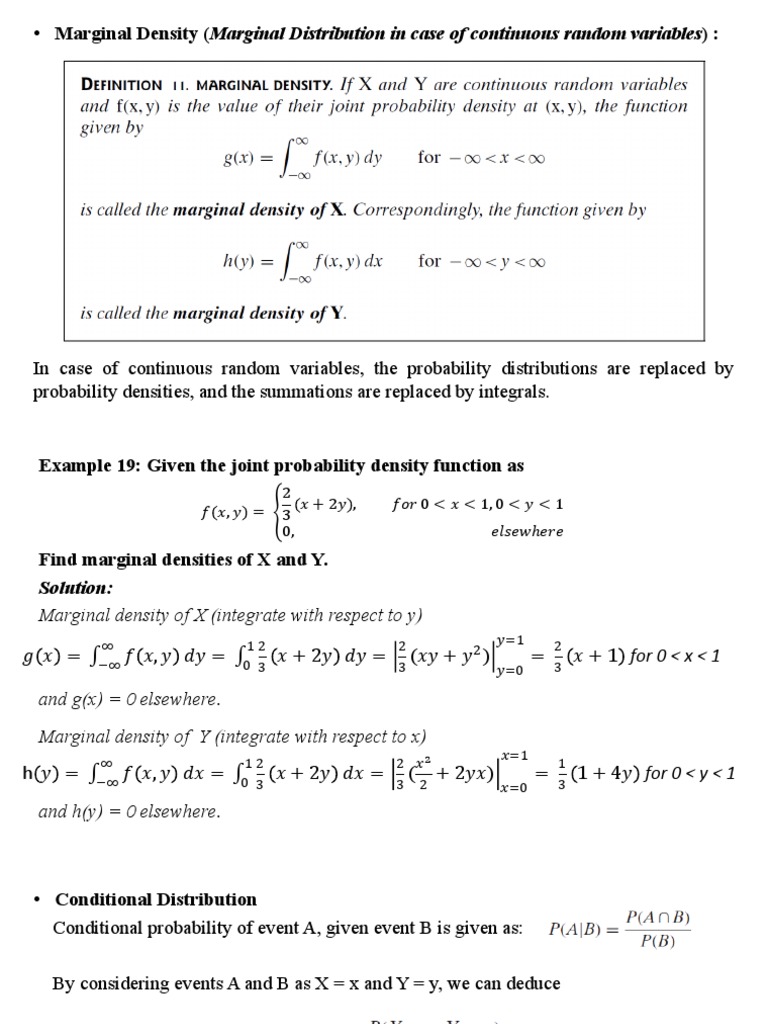 Calculating Marginal Densities and Conditional Distributions from Joint ...