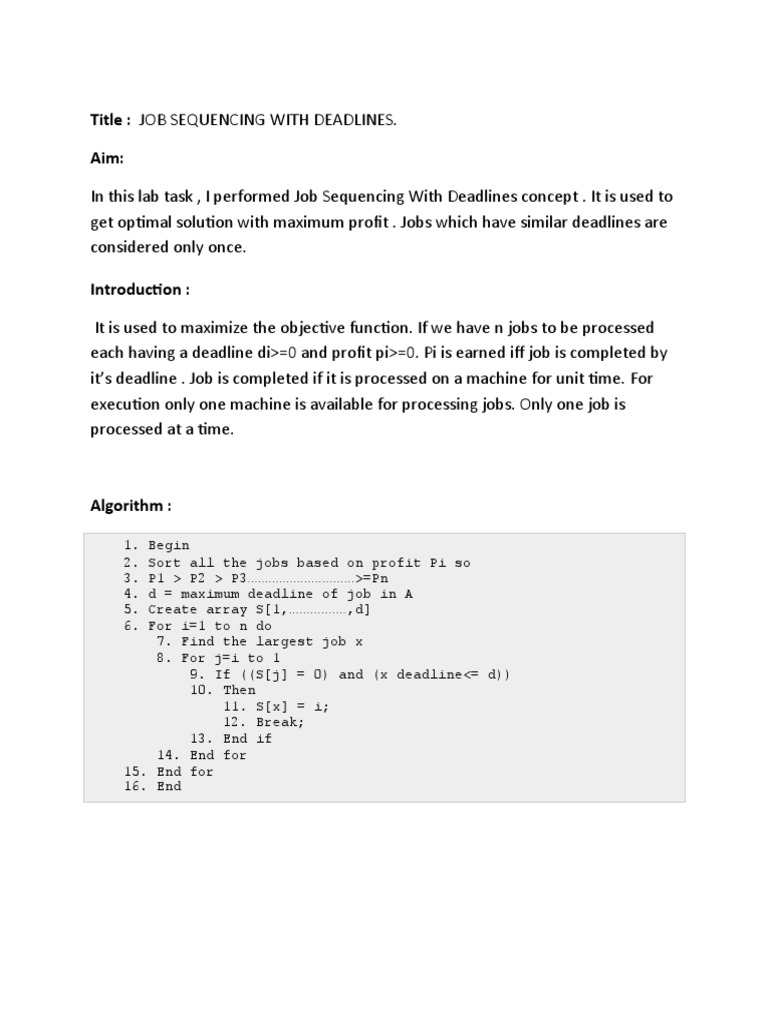Job Sequencing With Deadlines | PDF | Mathematical Logic | Software ...