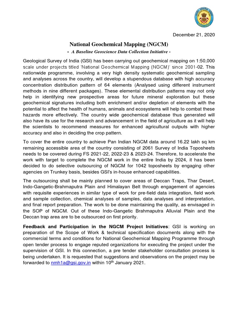 National Geochemical Mapping (NGCM) - : A Baseline Geoscience Data ...