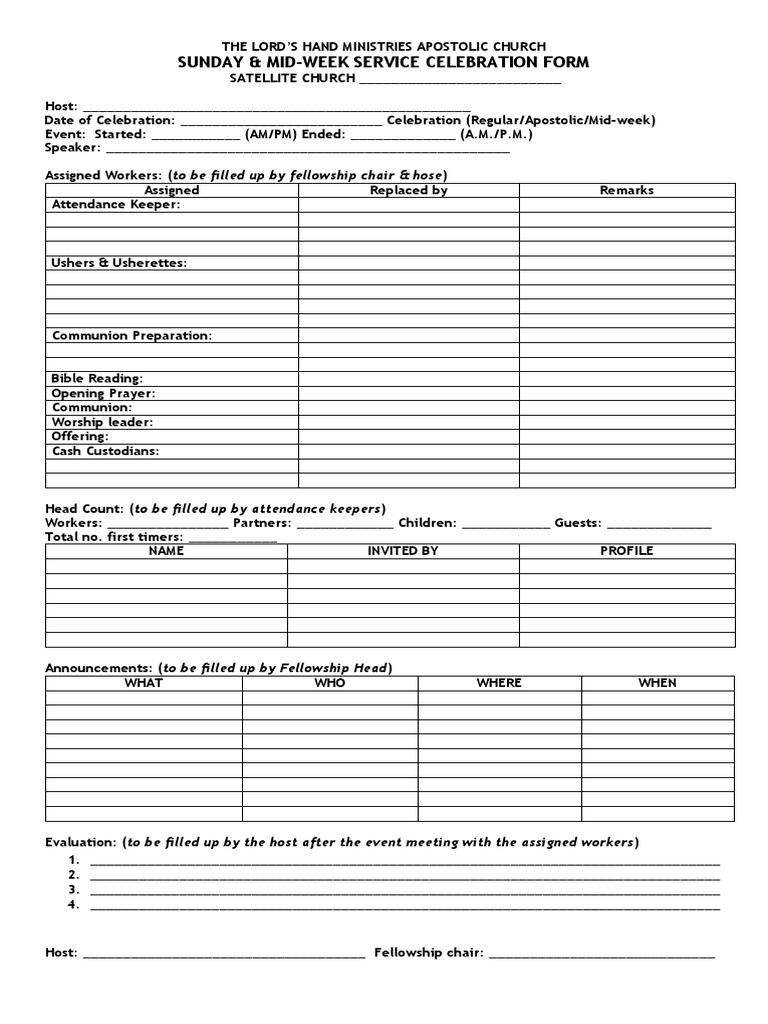 Sunday & Mid-Week Service Celebration Form | PDF