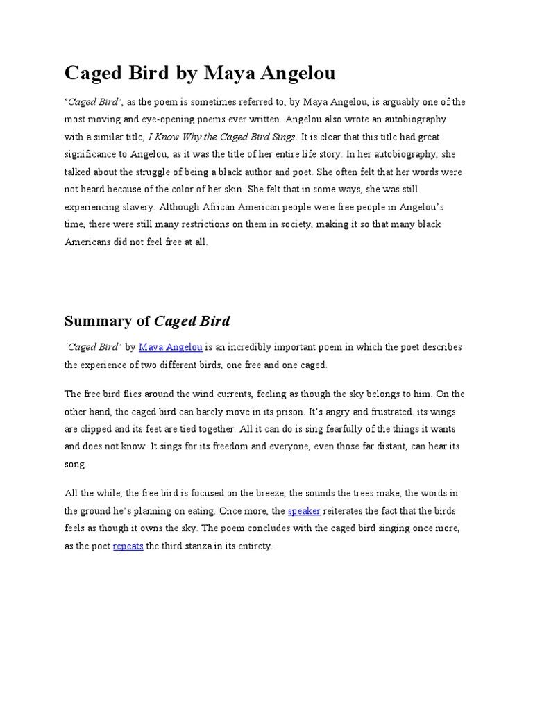 Caged Bird by Maya Angelou | PDF | Maya Angelou | Metre (Poetry)