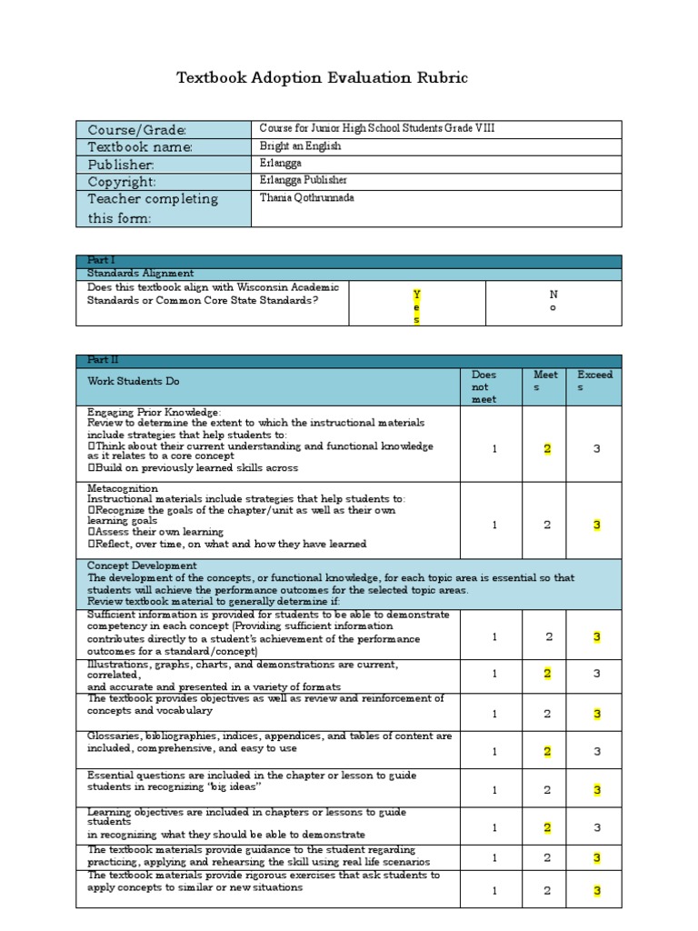 Textbook Evaluation Rubric | Download Free PDF | Educational Assessment ...