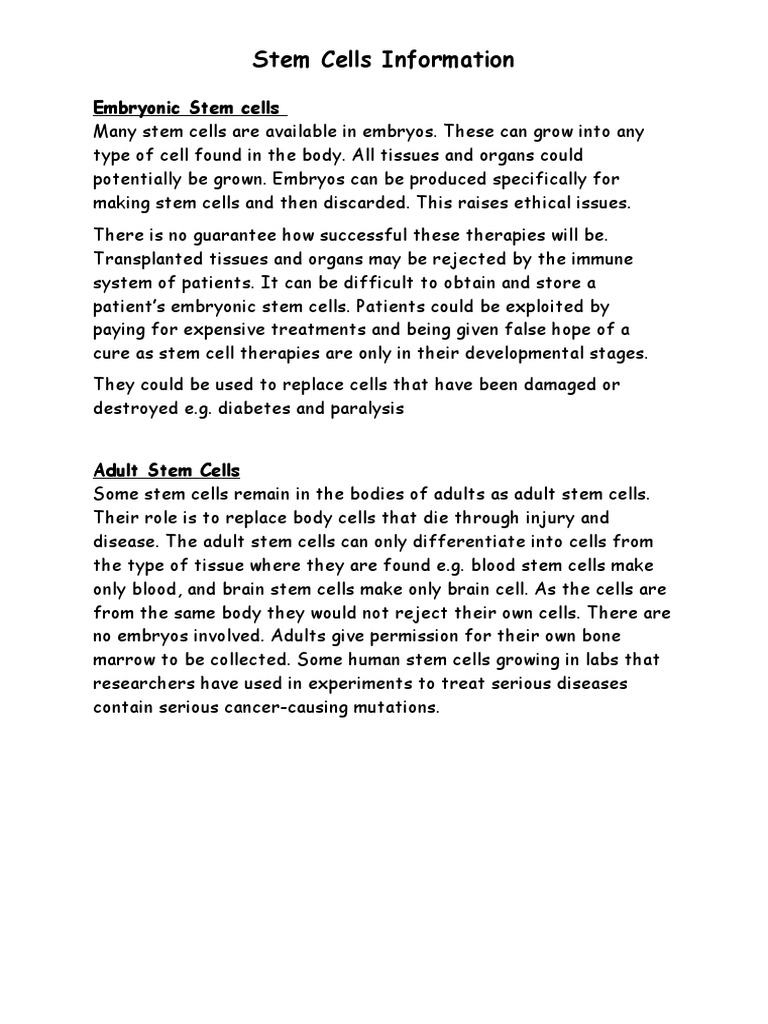 Stem Cells Information | Download Free PDF | Stem Cell | Cells