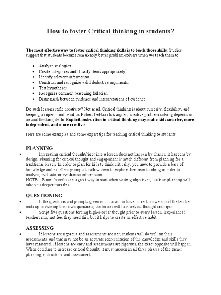 Critical Thinking PDF | PDF | Critical Thinking | Applied Psychology