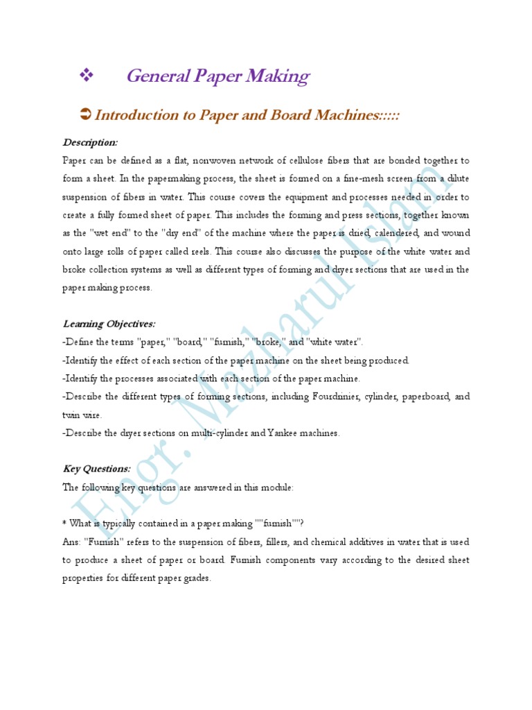 Paper Manufacturing Training | Download Free PDF | Steam | Pulp (Paper)