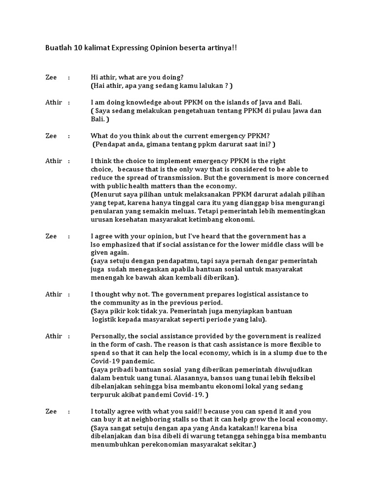 Rahmanovita Dwi Pujayanti (10 Kalimat Expressing Opinion) | PDF