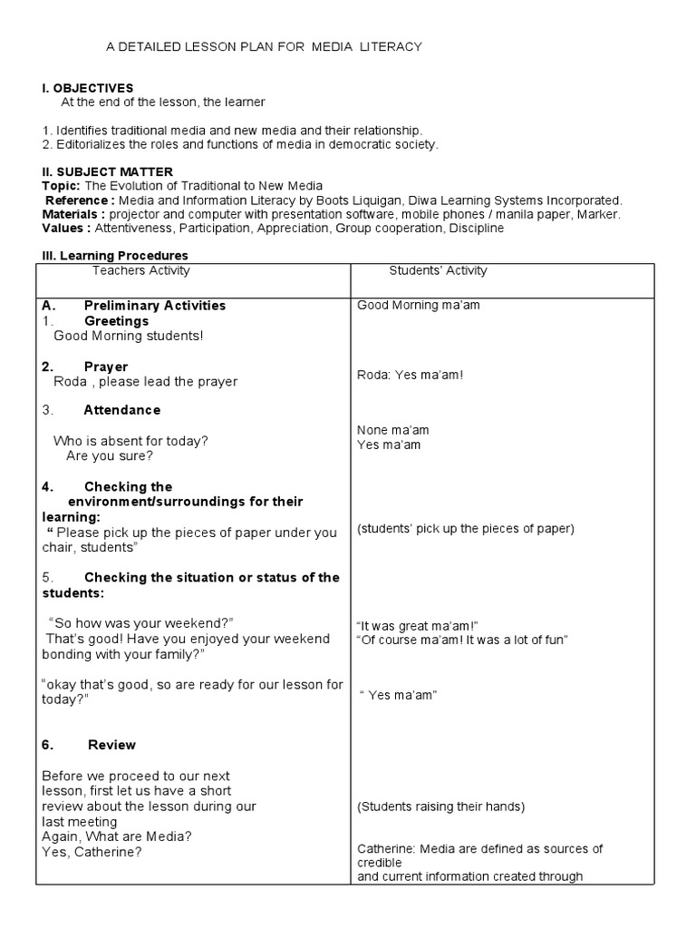 Media Literacy Lesson Plan Overview | PDF | New Media | Mass Media