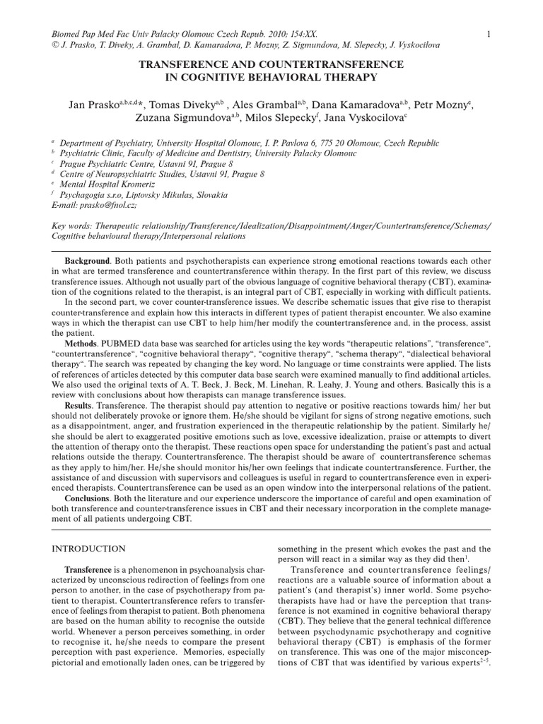 Transference and Counter Transference | PDF | Cognitive Behavioral ...