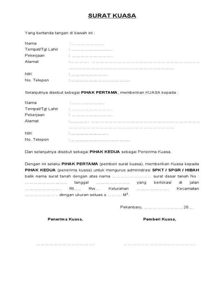 Contoh Surat Kuasa Tanah | PDF