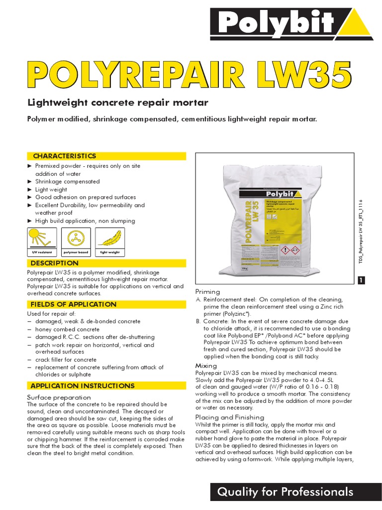 Polyrepair Lw35: Lightweight Concrete Repair Mortar | PDF | Shelf Life ...