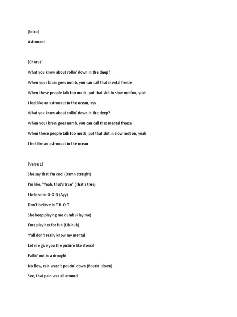 Astronaut in The Ocean Lyrics | PDF | Art