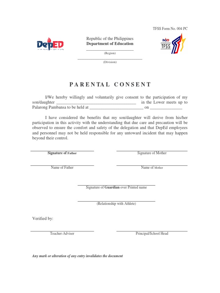 Palaro 2009 Parental Consent Form | PDF