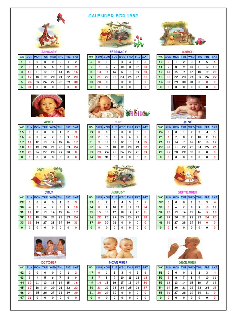 1982 Calendar in a table | PDF