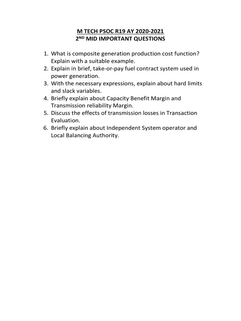 M Tech Psoc 2nd Mid Important Questions | PDF