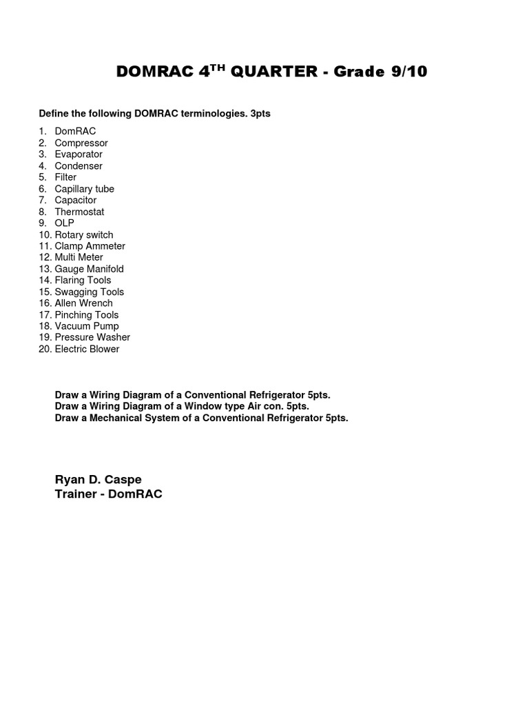 Domrac 4 Quarter - Grade 9/10: Ryan D. Caspe Trainer - Domrac | PDF