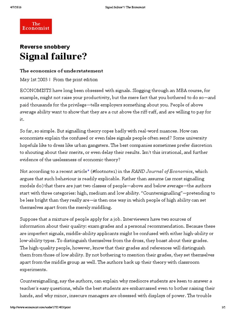 Signal Failure - The Economist | PDF | Economics | Cognition