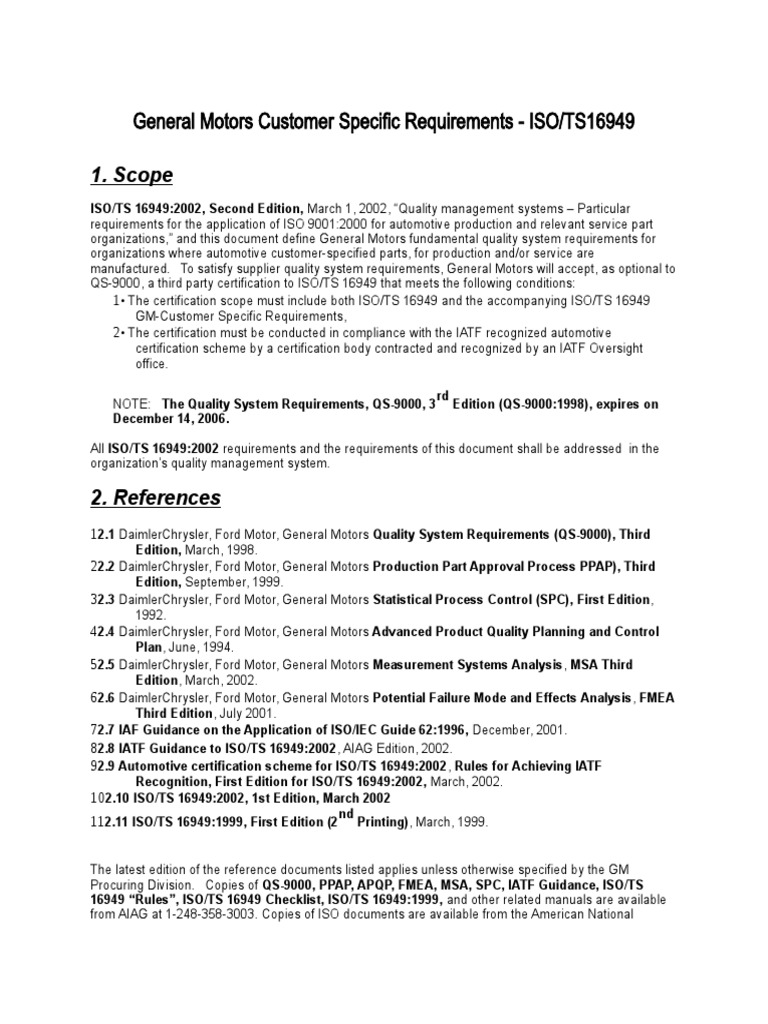 GM Customer Specific Requirements | PDF | Iso 9000 | Quality Management ...