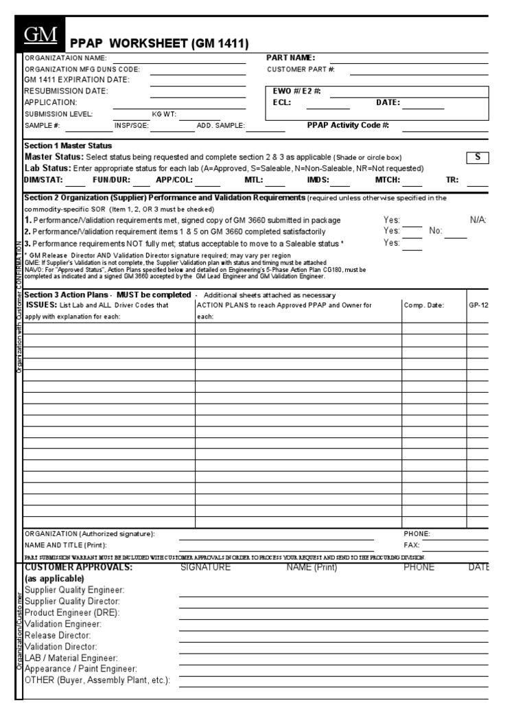 GM PPAP Worksheet 2006 | PDF | Business | Science