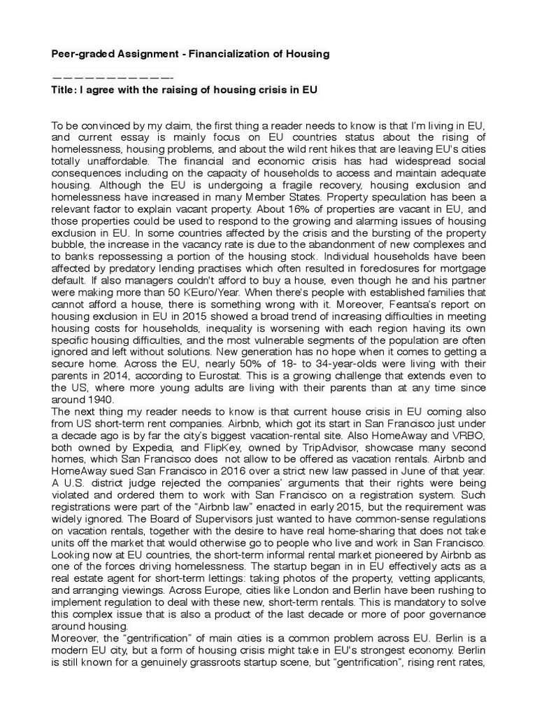 Peer-Graded Assignment - Financialization of Housing | PDF | Airbnb ...