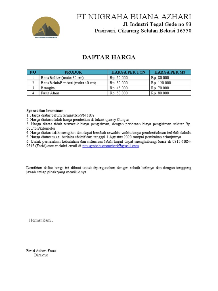 Daftar Harga Material Bangunan 2024 | PDF