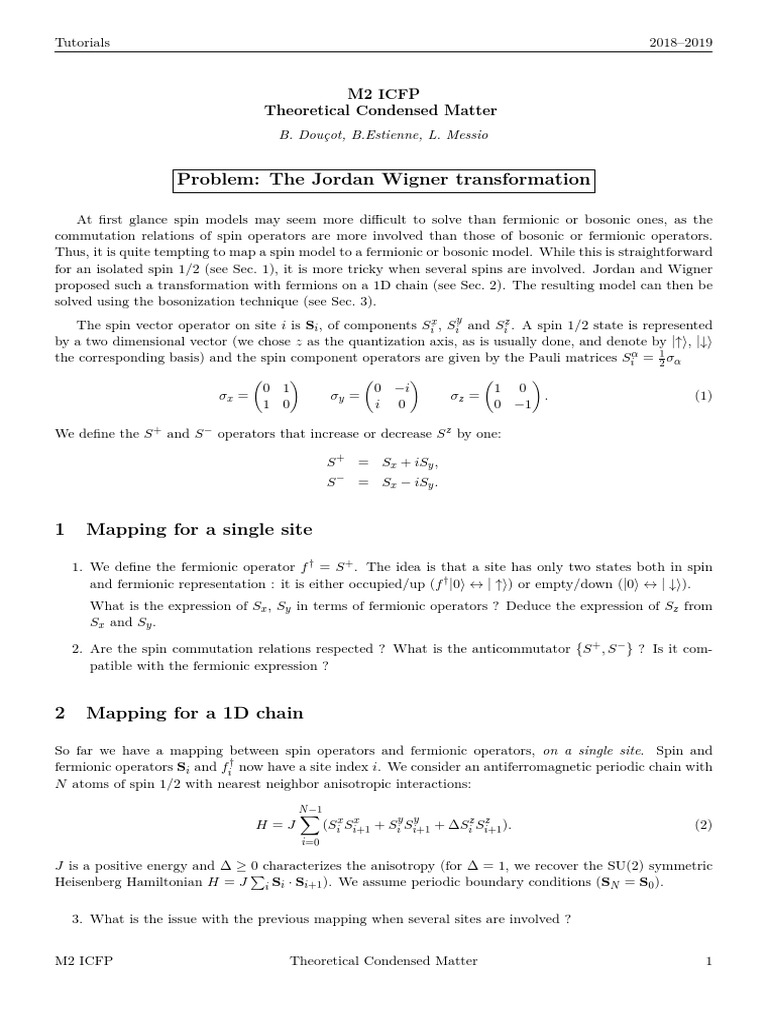 TD Jordan Wigner Enonce | PDF | Spin (Physics) | Quantum Mechanics