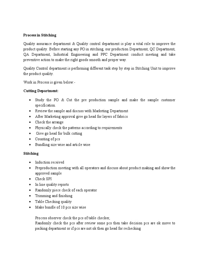 Quality Process in Stitching | PDF | Quality Assurance | Evaluation
