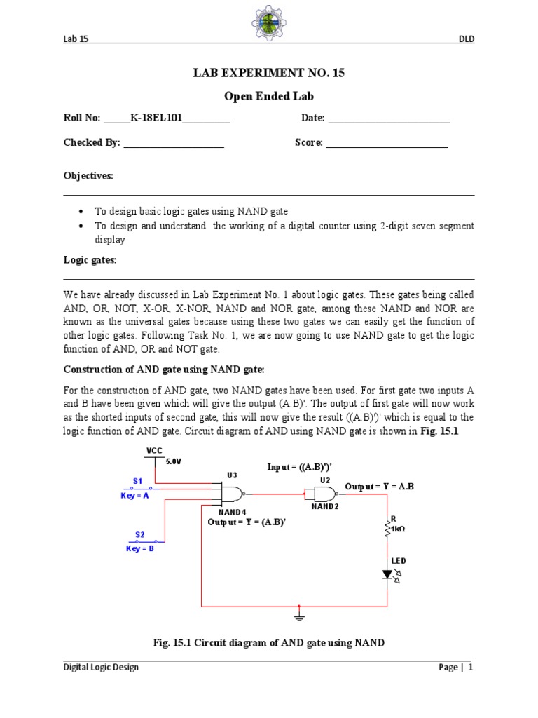 K 18el101 Dld Open Ended Lab Pdf Logic Gate Electronic Engineering 